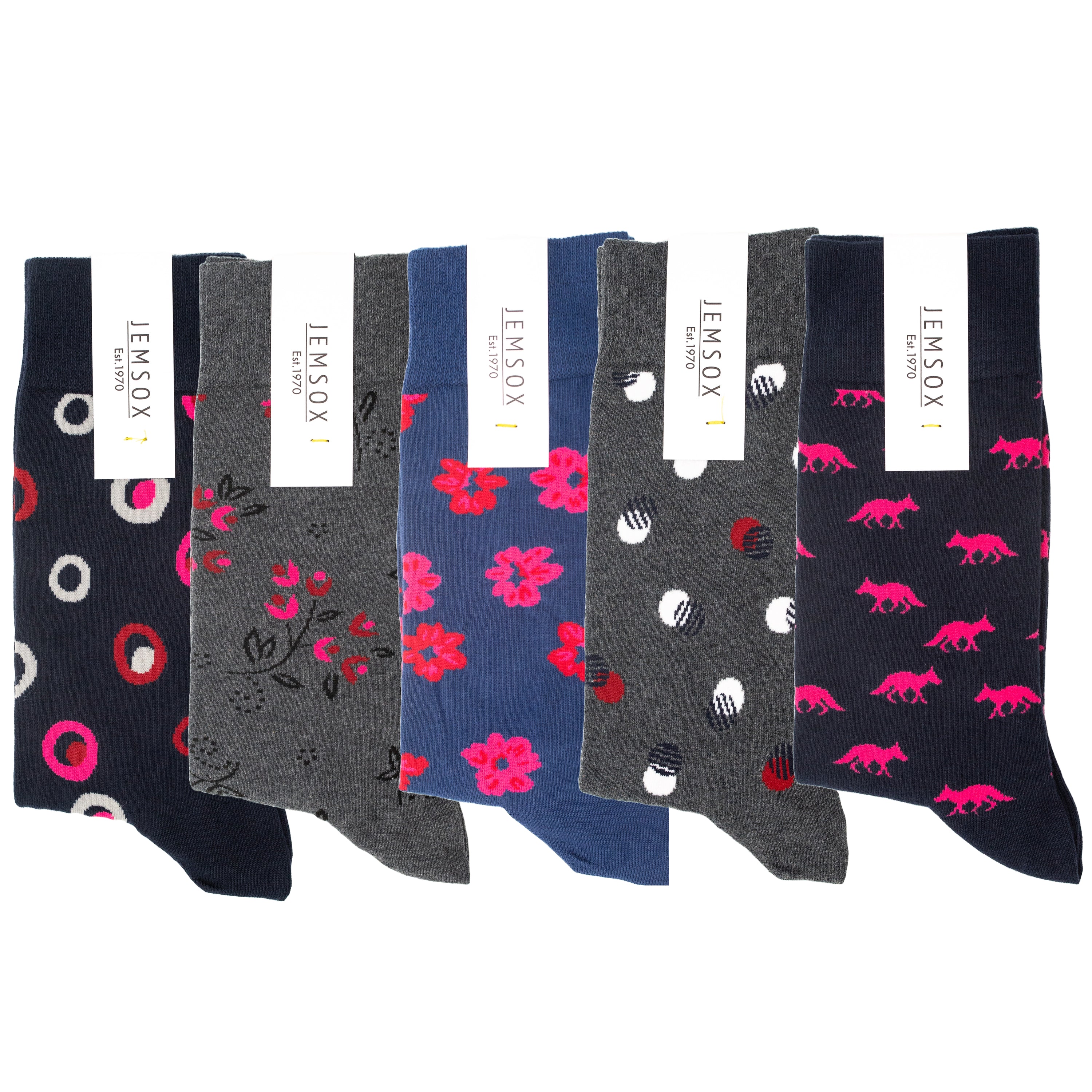 5-Pack Multi Pink Organic Cotton Socks – Men’s Crew Socks – Jemsox